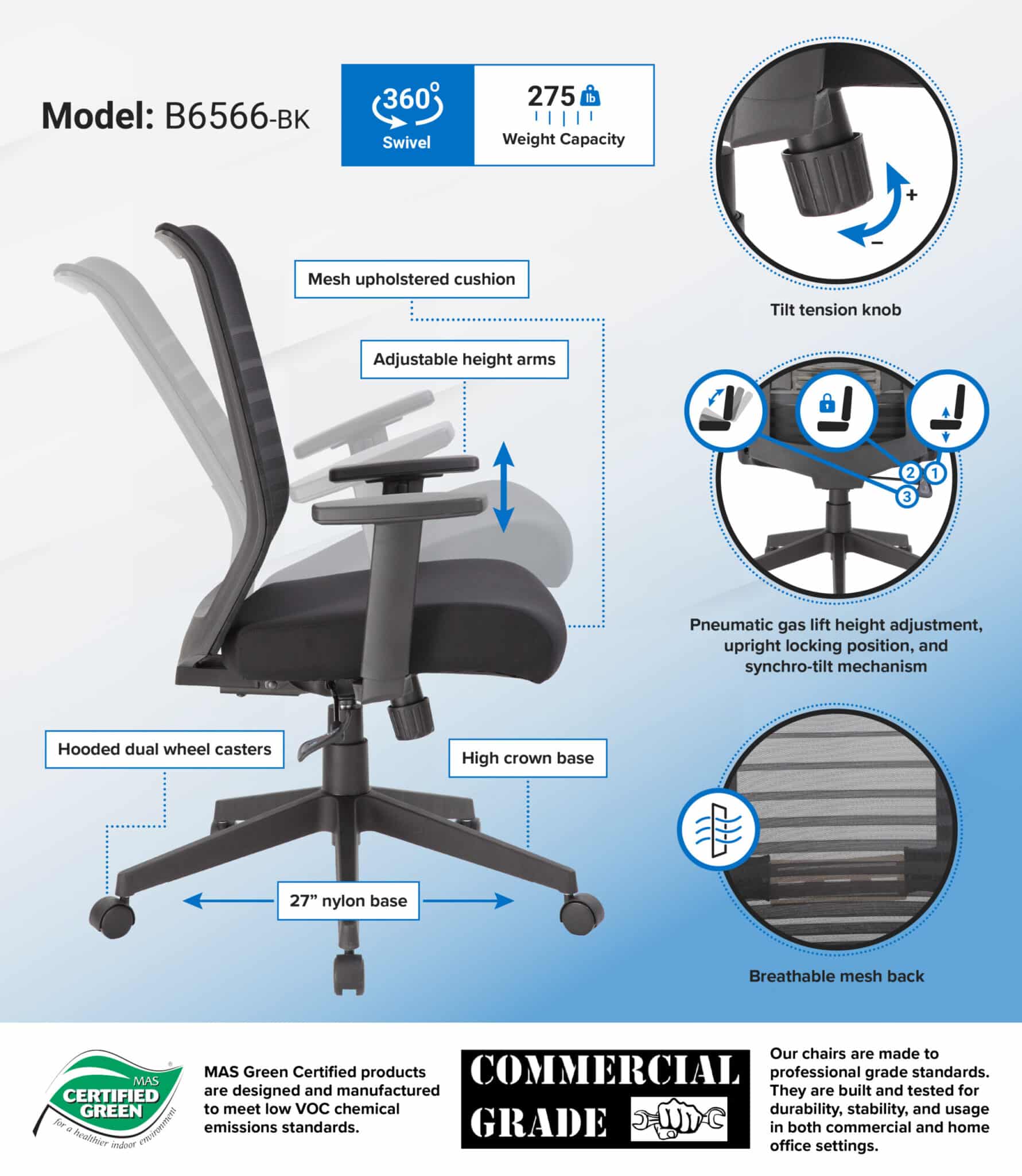 Horizontal Task Chair w/Synchro-Tilt Mechanism, Mesh - Black - Offices ...
